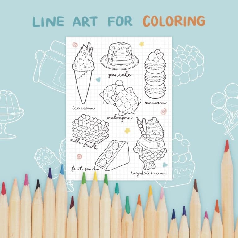 LINE ART FOR COLORING (DESSERT) | ภาพวาดระบายสี ลายเส้นสำหรับระบายสี ...