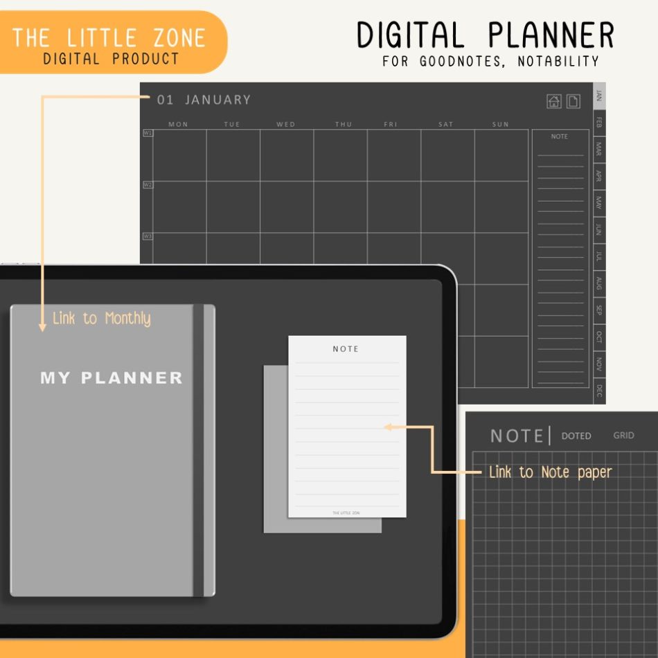 Dark color Set Digital Planner by The little zone – ดิจิตอลแพลนเนอร์โทน ...