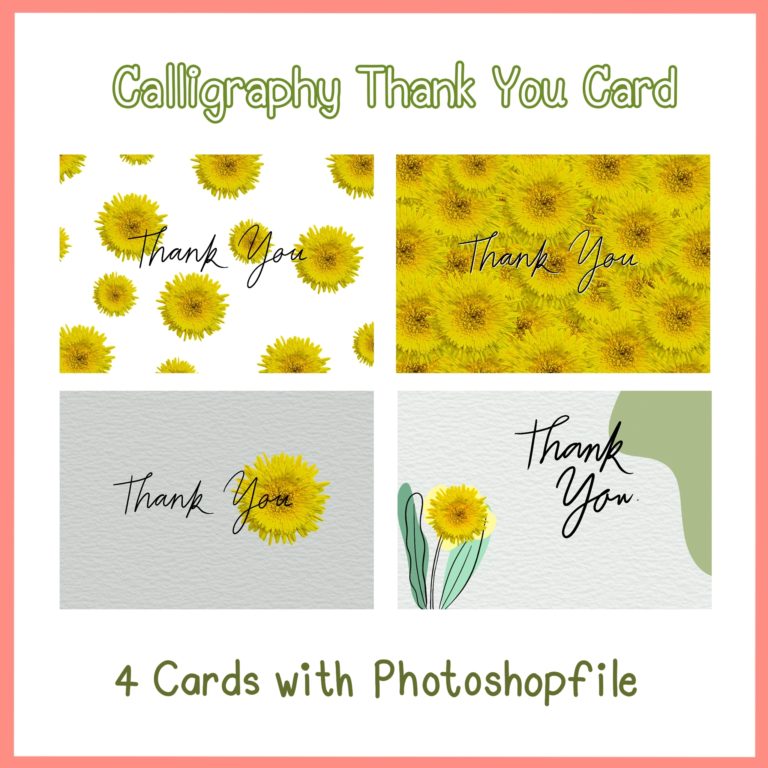 Calligraphy Thank You Card, Yellow Gerbera Theme Template – BEARTOR