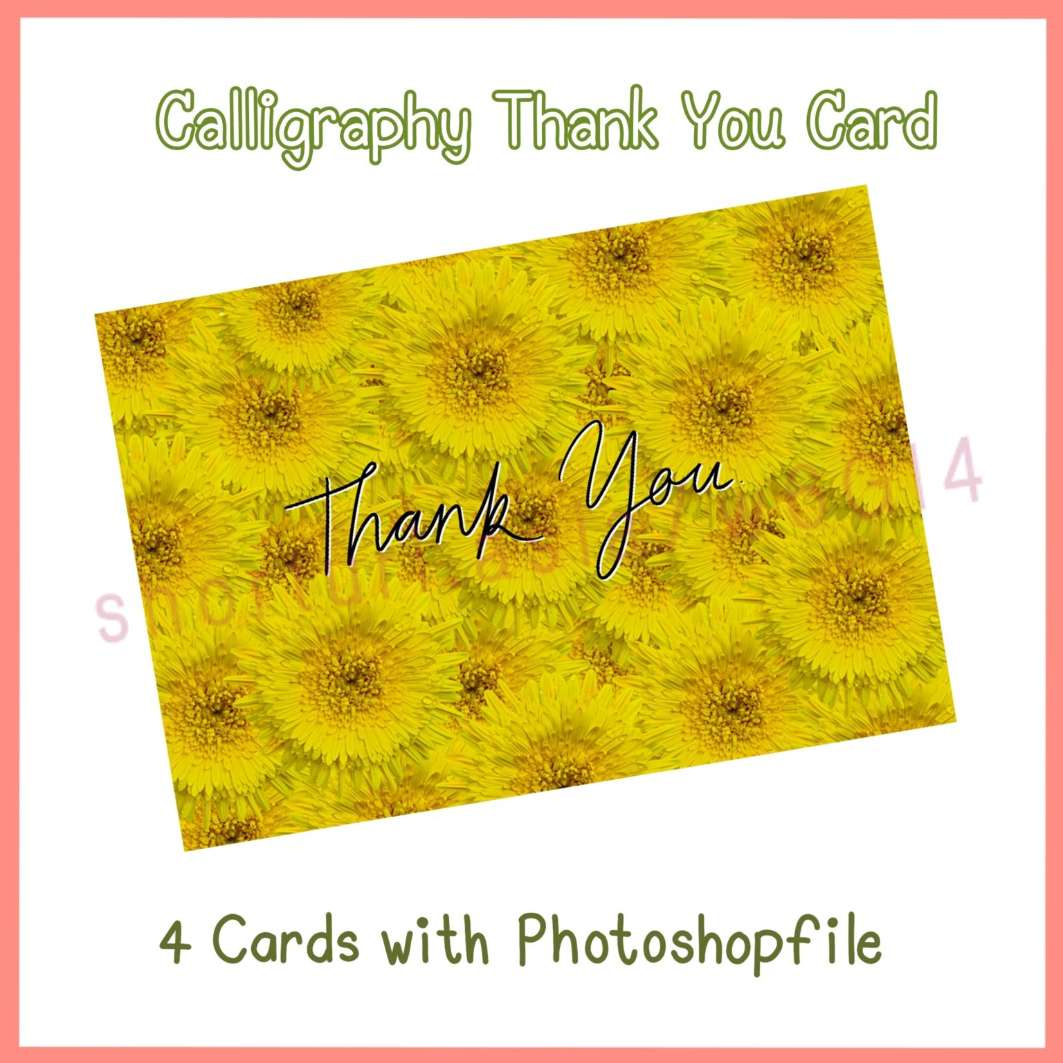 Calligraphy Thank You Card, Yellow Gerbera Theme Template – BEARTOR