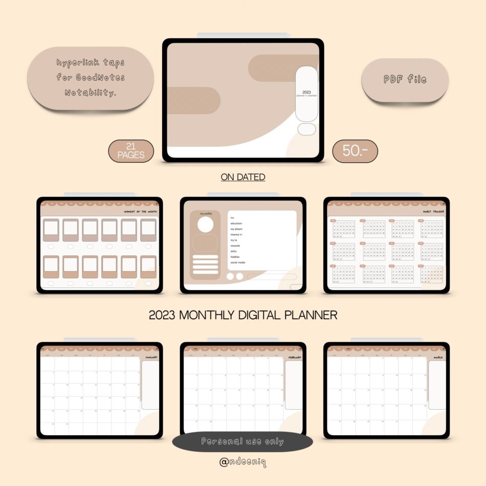 2023 monthly digital planner w/hyperlink cream - BEARTOR