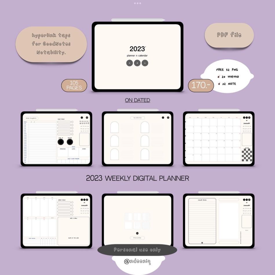 2023 digital planner w/hyperlink ธีมสีม่วง mono🍙 – BEARTOR