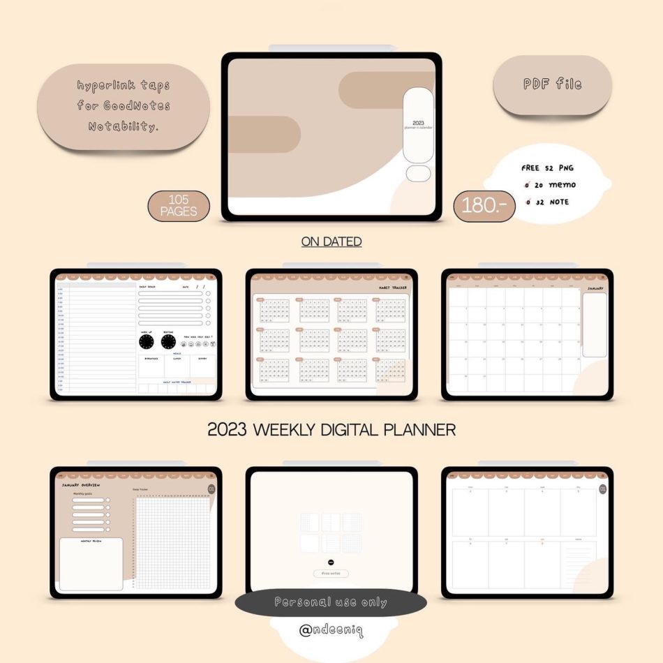 2023 digital planner w/hyperlink ธีมสีครีม sand⏳ – BEARTOR